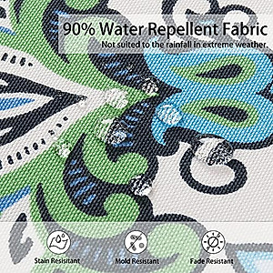 MAGPIE FABRICS Outdoor/Indoor Chair Cushions with Ties, Waterproof All Weather Patio Seat Pads for Patio Furniture Home Office Garden Decoration 17"x16"x2" (Botanical Blue Green, Set of 4)