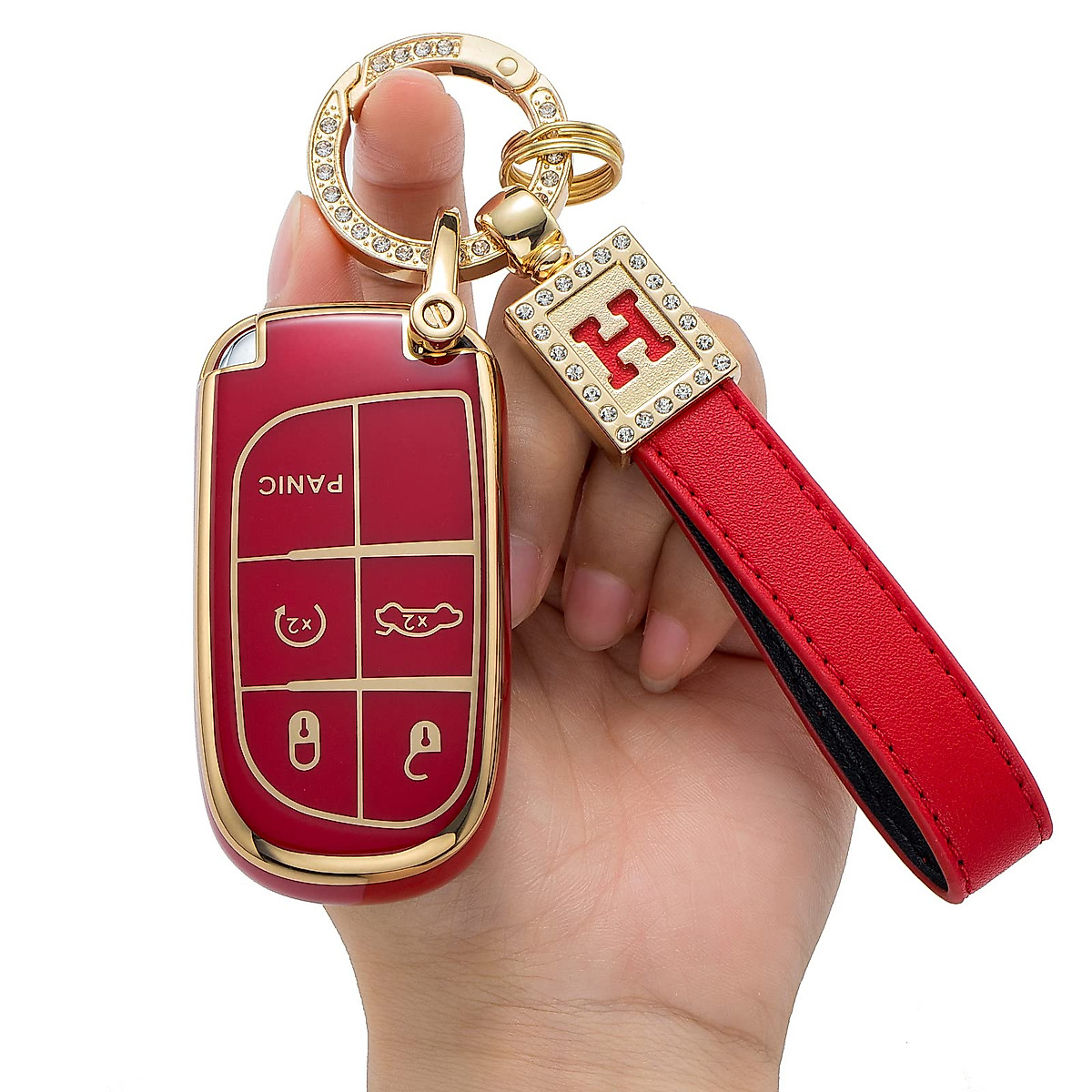 Ocezbiis for Jeep Key Fob Cover with Keychain,Soft TPU 360 Degree Protection Key Case for Cherokee Renegade Dodge Durango Charger Challenger Journey Chrysler Smart Key Shell Accessories