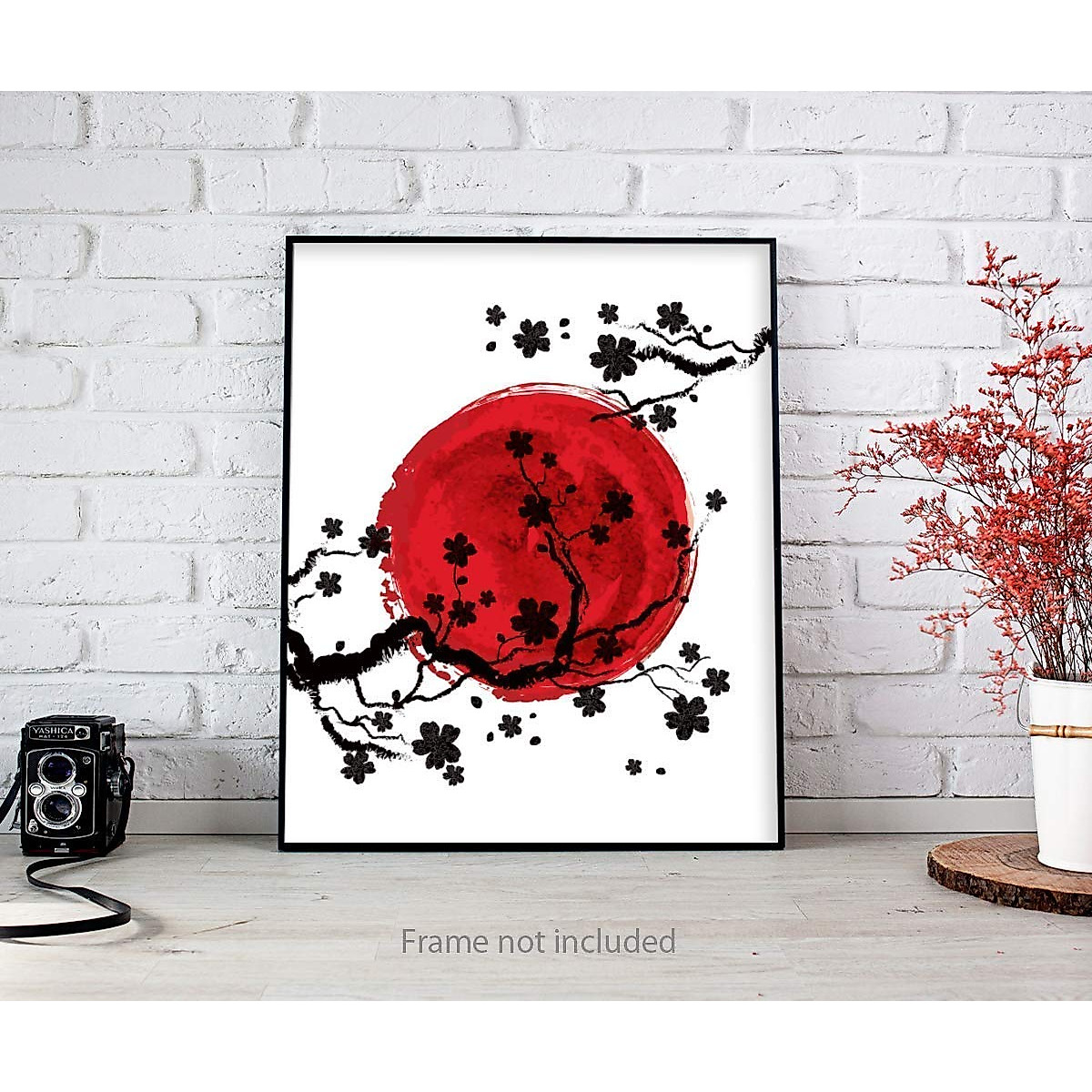 Cherry Blossom Wall Art Poster - Unframed 8x10 in - Beautiful Decorations Posters for Living Room - Pictures with Floral Pattern for Bedroom Decor - Black & White & Red Pics for Woman