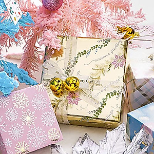 WRAPAHOLIC Christmas Wrapping Paper Roll - Gold and Purple Pastel Gnome Elf Holiday Collection with Metallic Foil Shine - 4 Rolls - 30 Inch X 120 Inch Per Roll