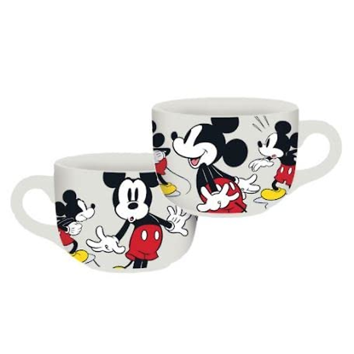 Jumbo Nostalgic Mickey Mouse Wide Ceramic Drinking Mug, Multi Purpose Cereal, Coffee, Latte Mug with Handle, Oversized Sippable Soup Bowl, Unique Gifts for Classic Disney Fans, 24 Ounces