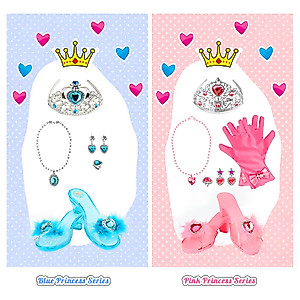 Princess Dress Up Shoes and Jewelry Boutique Little Girl Princess Play 4 Pairs of Play Shoes and Pretend Jewelry Toys Accessories Play Role-Play Gift Set for Toddlers Aged 3,4,5,6 Years Old