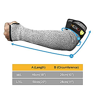 MIG4U Cut Resistant Sleeves Arm Guards Safety Protection with Thumb Holes for Men and Women Yard Work, Construction, Farm, Gardening,Adjustable fit 1pair 18" grey