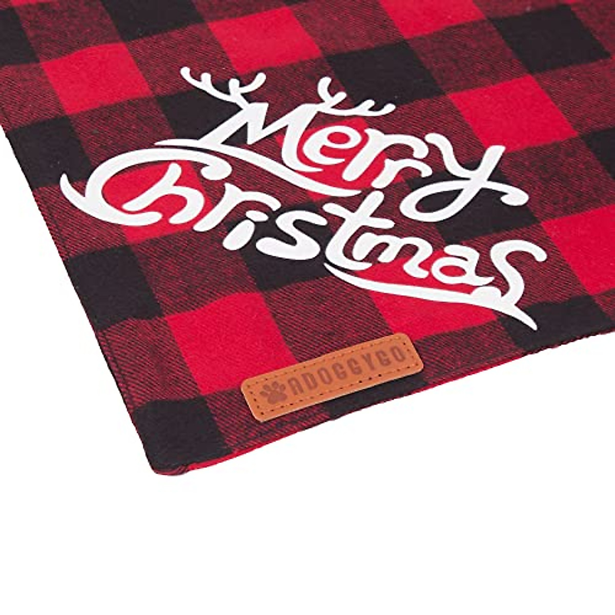 ADOGGYGO Christmas Dog Bandanas, Classic Red Green Plaid Dog Christmas Scarf Triangle Bib, Multiple Sizes Offered, Merry Bandanas for Medium Large Dogs (Large, Christmas)