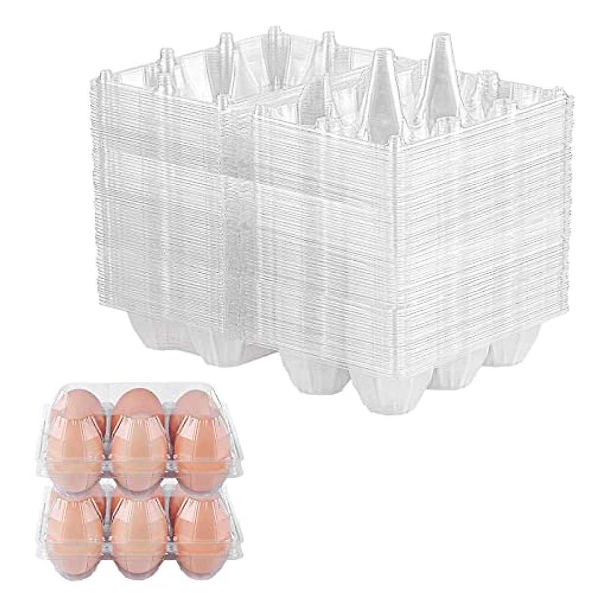 GRRONZEE 100Pack Plastic Egg Cartons Cheap Bulk Half Dozen Clear Empty Egg Cartons for Chicken Eggs, Reusable Egg Carton for Home Ranch Chicken Farm, Commercial Business Market Display, 2x3 Grids, L