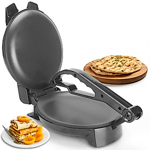 FineMade 8'' Electric Tortilla Maker Machine, Compact Roti Maker, Maquina Para Hacer Tortillas, Electric Tortilla Press, Prensa Para Tortillas, Crepe Maker, Recipe Included, Matte Black