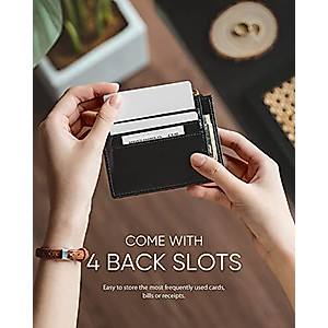 Vulkitty Slim Wallet for Women Minimalsit Bifold Leather Purse RFID Blocking Small Credit Card Wallet with Zipper Pocket(Black)