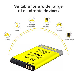 BEBAT (2 Pcs) BL-5C Battery, 3.7V 1800mAh Rechargeable BL-5C Battery Suitable for Household Radio, Nokia with Current Protection