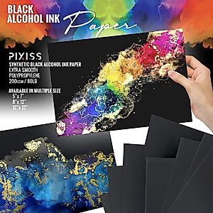 Black Alcohol Ink Paper - 25 Sheets Pixiss Heavy Weight Art Paper for Alcohol Ink & Watercolor - Extra Smooth Synthetic Paper A4 8x12 inches, 300gsm