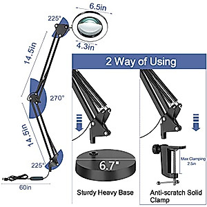 WYZGFRQS 2-in-1 Magnifying Glass with Light, 5X Magnifying Glass with Light and Stand & Clamp, Magnifying Lamp with 72 LED Lights, 3 Modes Stepless Dimmable, Adjustable Swivel Arm