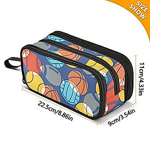 Vnurnrn Sports Balls Pencil Case Large Big Capacity Pen Case 3 Compartments Pencil Bag for Girls Boys Travel Bag Stationery Bag for College School Travel Kids Teens