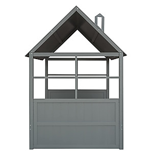 BIADNBZ Full Size House Bed with Twin Trundle, Wooden Platform BedFrame Daybed w/Roof&Window for Kids Boys Girls Bedroom, Gray