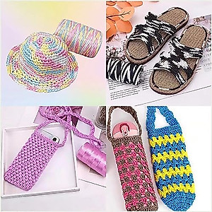 2Roll 100G 3mm Flat Polypropylene Ribbon, Lightweight Colorful Knitting Ribbon Twine Bright Silk Thread Yarn for DIY Crochet Sun Hat Bag Slippers Cushion