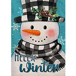Covido Home Decorative Hello Winter Snowman Garden Flag, Buffalo Plaid Check Yard Outside Decorations, Outdoor Small Decor Double Sided 12x18