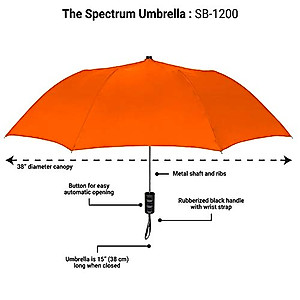 STROMBERGBRAND UMBRELLAS Spectrum Popular Style 16" Automatic Open Umbrella Light Weight Travel Folding Umbrella for Men and Women, (Orange)