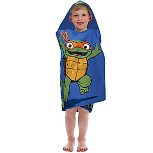 Jay Franco Nickelodeon Teenage Mutant Ninja Turtles Turtle Time Kids Bath/Pool/Beach Hooded Towel - Super Soft & Absorbent Cotton Towel Features Leonardo & Raphael