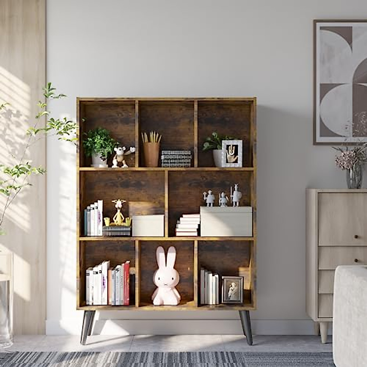 EasyCom Wood Open Shelf Bookcase and Bookshelf- 3 Tier Modern Bookcase with Legs- Display Book Shelves Cube Organizer for Books Home Office Living Room Bedroom Entryway Kitchen