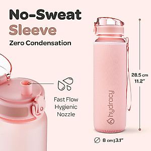 Hydracy Water Bottle with Time Marker -Large 32oz BPA Free & No Sweat Sleeve -Leak Proof Gym Bottle with Fruit Infuser Strainer & Times to Drink -Ideal Gift for Fitness Sports & Outdoors