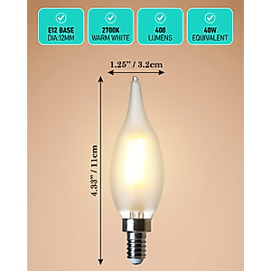 AMDTU E12 LED Bulb, Frosted Chandelier Light Bulbs 2700K Soft Warm White, 40W Type B Candelabra Light Bulbs Small Base, Dimmable, 2 Pack