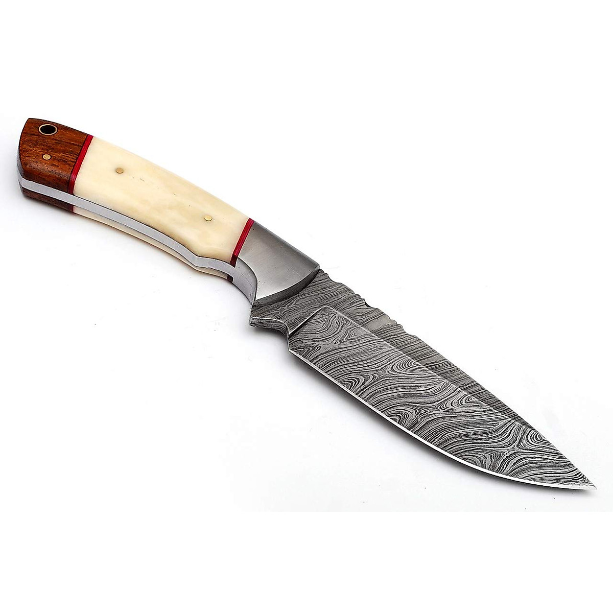 RANDY Damascus Steel Hunting Knife Best Damascus Skinning for Hunting and Camping Knife With Leather Sheath (9022) Over all 9 inches