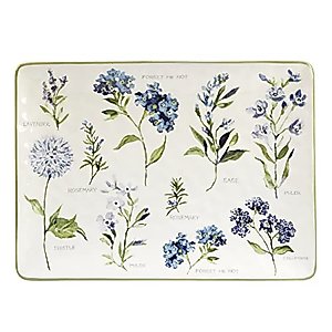 Certified International Fresh Herbs Rectangular Platter, 14" x 10" x 1.25", Multicolored, Large