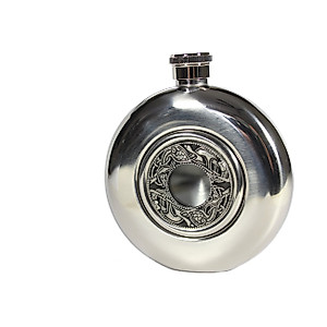 Irish Whiskey Flask Stainless Steel Flask 5 Fl. Oz. Book of Kells Design Irish Flasks Made Co, Westmeath Ireland