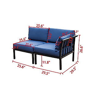 LOKATSE HOME 2 Piece Patio Furniture Corner Sofa Sectional Outdoor Loveseat Armchiar and Armless Sets Metal Steel Frame with Comfy Cushions, Blue
