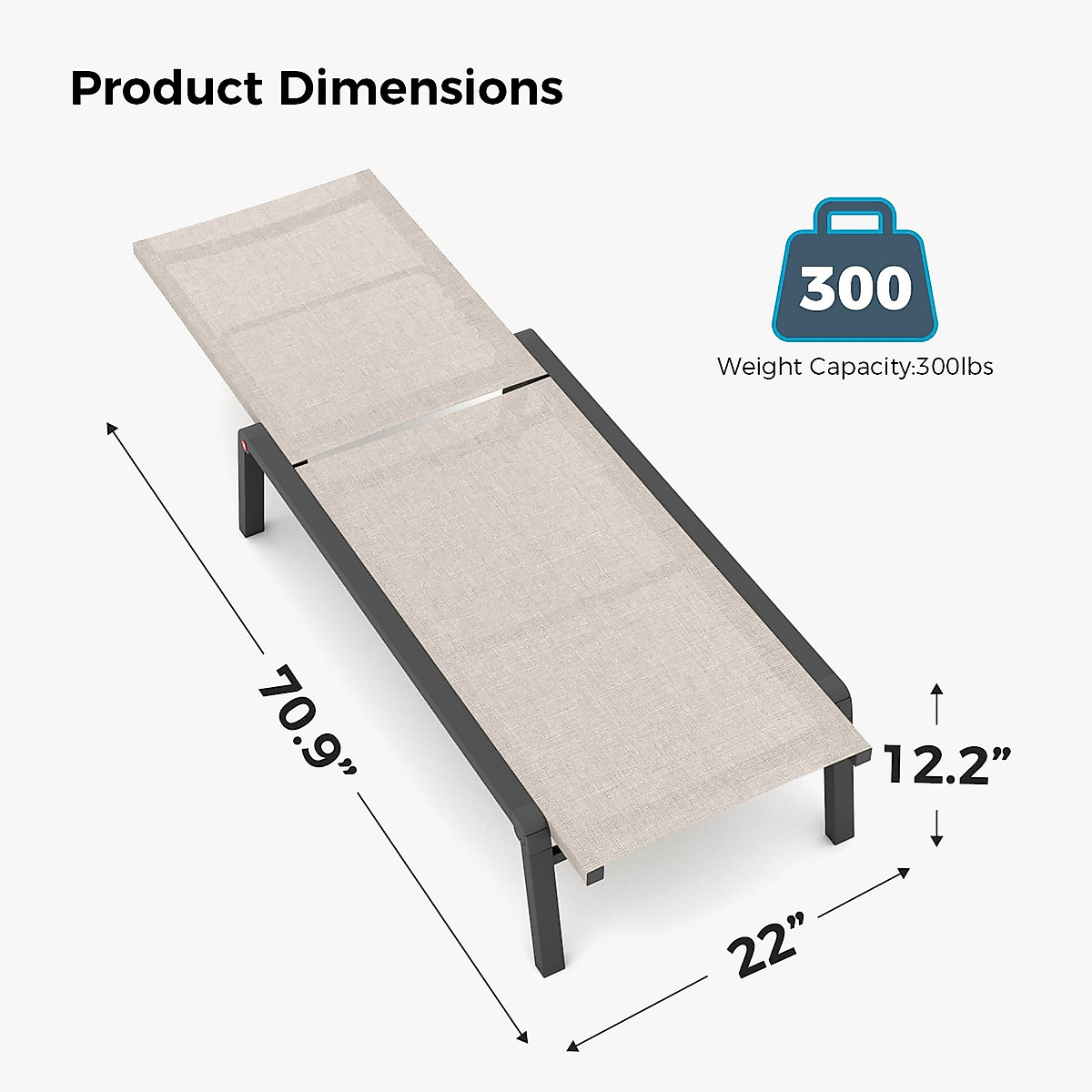 FHVIT Patio Chaise Lounge Set of 2 with 5 Adjustable Backrest, Foldable Aluminum Chaise Lounge Chair Recliner for Outdoor, Poolside, Sun Tanning