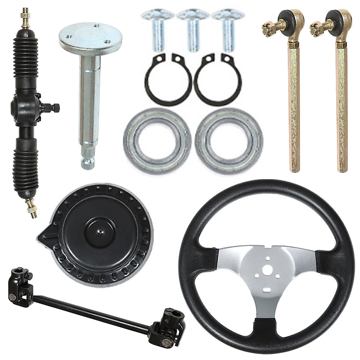 munirater 300mm Steering Wheel Steel Kit 320mm Gear Rack Pinion Adjustable Shaft Set Replacement for 110CC Go Kart