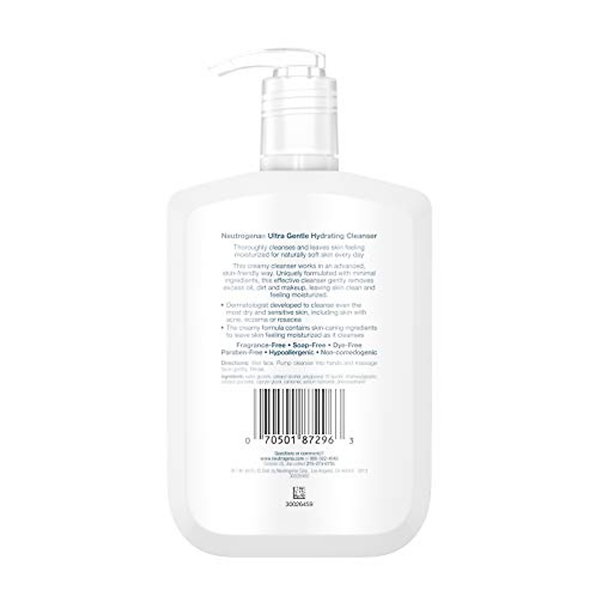 Neutrogena Ultra Gentle Hydrating Daily Facial Cleanser for Sensitive Skin, Acne, Eczema & Rosacea, Oil-Free, Soap-Free, Hypoallergenic & Non-Comedogenic Creamy Face Wash, 12 fl. oz