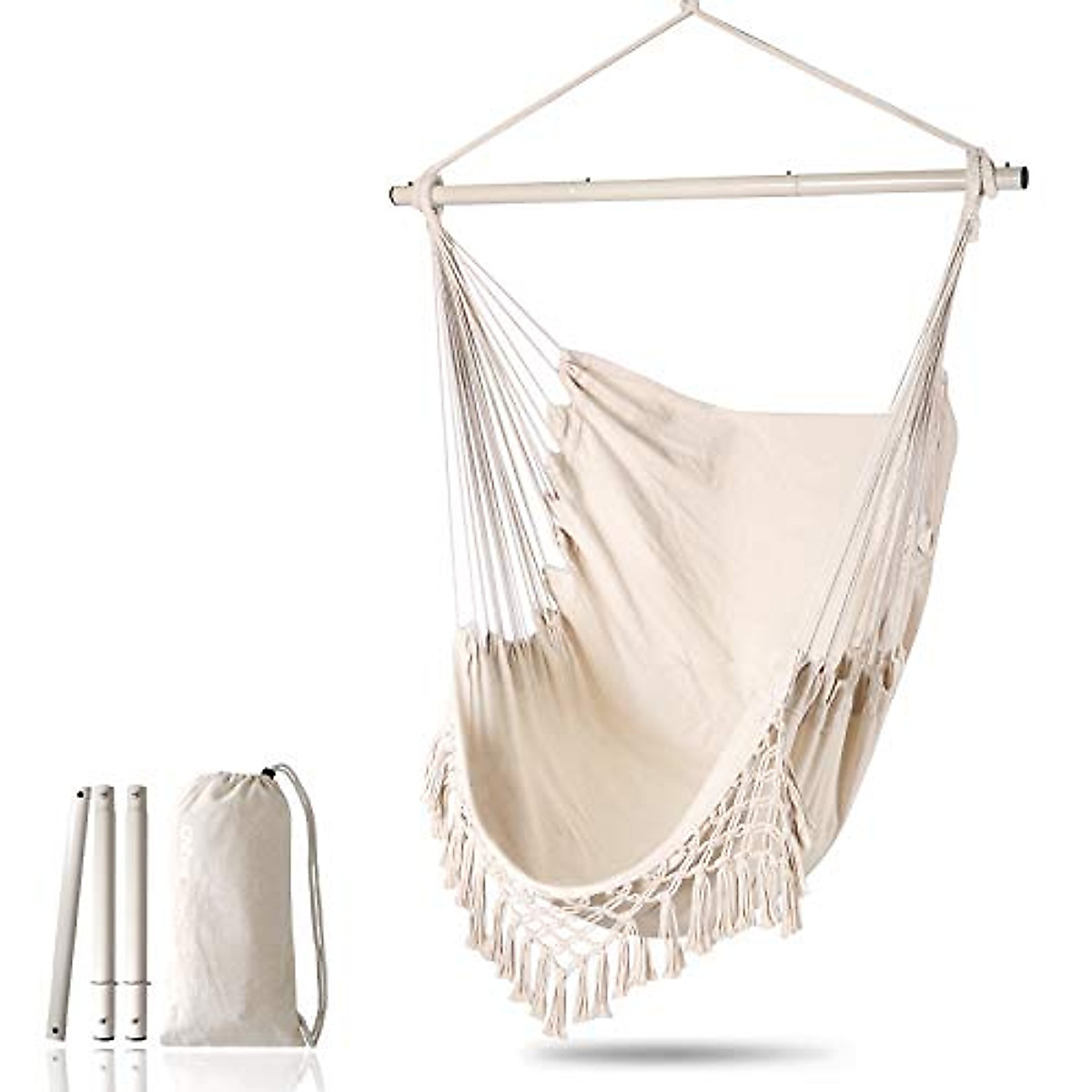 Chihee Hammock Chair Relax Hanging Chair Cotton Woven Soft Seat for Superior Comfort Durability Elegant Tassels Creative Metal Strong Spreader Bar 3-Section Combination Detachable Easy to Install