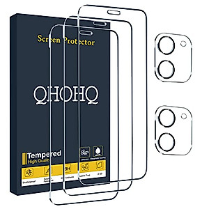 QHOHQ 3 Pack Screen Protector for iPhone 12 6.1 Inch with 2 Pack Tempered Glass Camera Lens Protector, Ultra HD, 9H Hardness, Scratch Resistant, Easy Install - Case Friendly