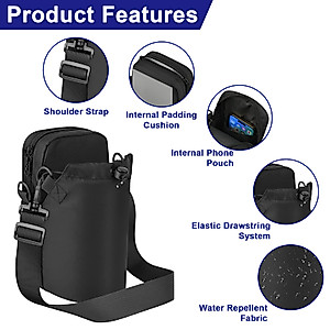 Cosmos Water Bottle Bag Crossbody Bottle Holder Carrier Case Bag Bottle Sling Bag Pouch with Adjustable Shoulder Strap & Pocket, Fits 30 to 48 oz Bottle for Hiking Camping Walking Travel & Fishing