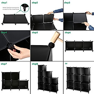 TomCare Cube Storage 9-Cube Closet Organizer Shelves Plastic Storage Cube Organizer DIY Closet Organizer Storage Cabinet Modular Book Shelf Shelving for Bedroom Living Room Office, Black
