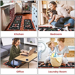 Christmas Joy Winter Snowflake Kitchen Floor Mat, Cushioned Anti Fatigue Kitchen Rug Waterproof Non Slip Comfort Foam Standing Mat for Kitchen Office Sink Laundry 17x30+17x47inch