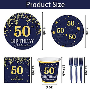 PARTY BERRY 120 Pcs 50th Birthday Decorations Party Supplies Dinner, Dessert Plates, Cups, Napkins, Forks Birthday Party Decorations Disposable 50th Birthday Decorations Men/Women Serves 24 Guests