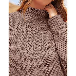 ZESICA Women's Turtleneck Batwing Sleeve Loose Oversized Chunky Knitted Pullover Sweater Jumper Tops,Khaki,Medium