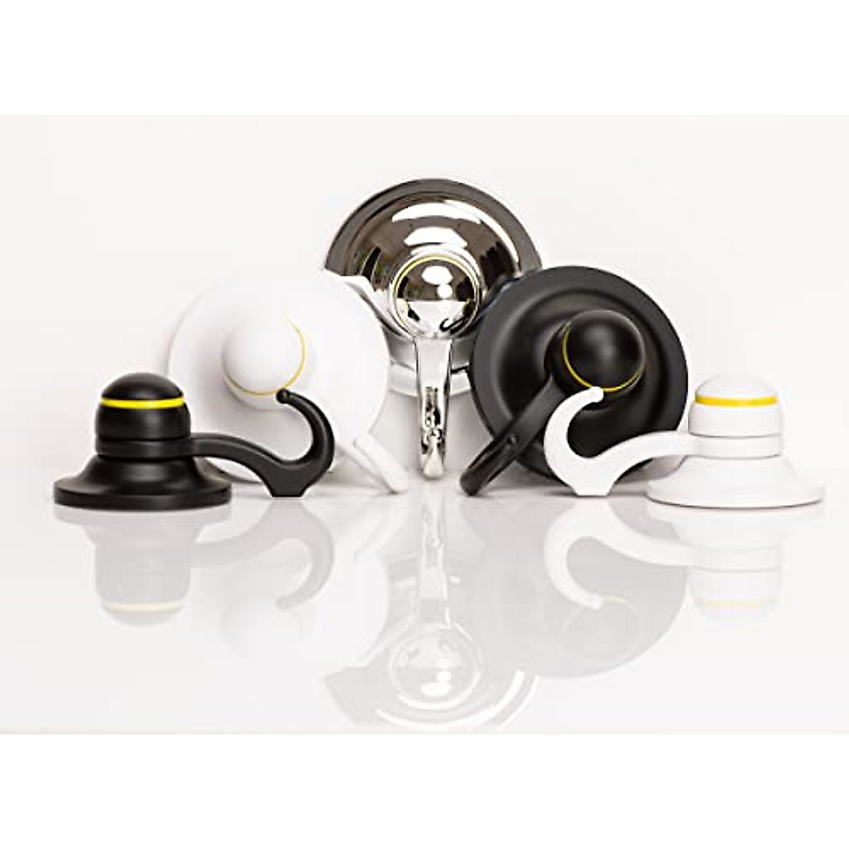 KiahLoc Patented Yellow Ring Indicator Suction Cup Hooks, Kitchen Hooks Removable Wall Vacuum Holder for Smooth Tile, Glass and Mirror( 4 Pack) (#56 (6.6 LB), Black)