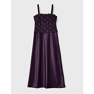 Alex Evenings Women's Long Mock Jacket Dress with Satin Skirt, Eggplant, 16