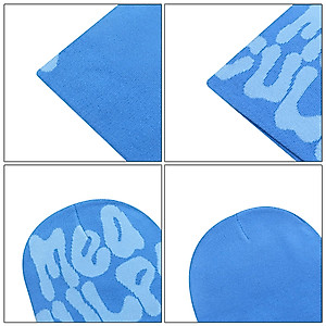 ANKOMINA Unisex Women Men Knitted Beanie Hats Fashion Letter Print Winter Skull Caps Y2k Outdoor Warm Hats Blue