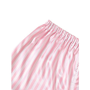 LYANER Women's Striped Silky Satin Pajamas Short Sleeve Top with Shorts Sleepwear PJ Set Pink Medium