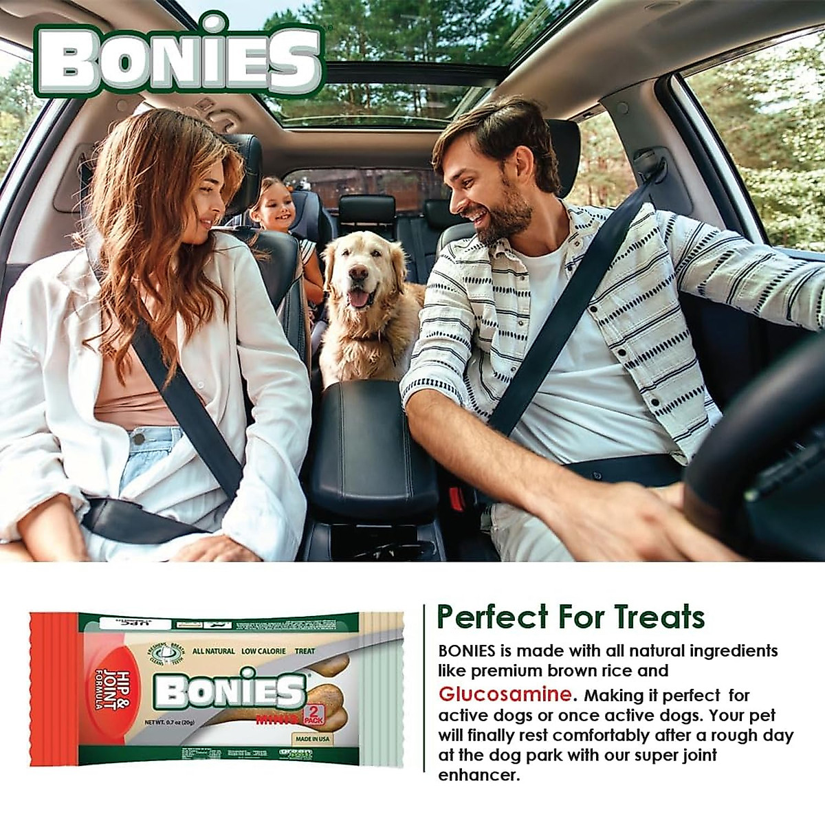 Bonies Natural Hip & Joint Formula Medium-Sized Single Bone, Glucosamine & Omega Fatty Acids, Fresh Breath, Clean Teeth, Low Calories, Chicken Flavor, 1 Bone