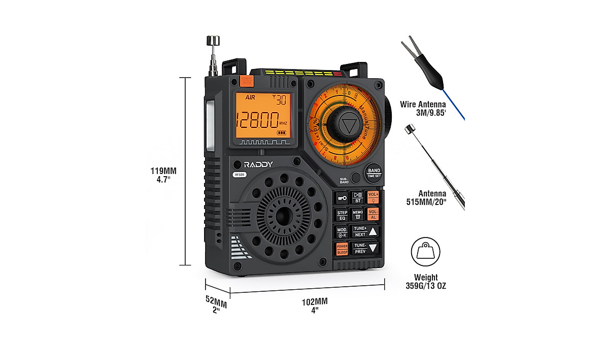 Raddy RF320 Portable Shortwave Radio with App Control & Wide Coverage