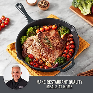 DASH Zakarian 11" Nonstick Cast Iron Skillet with Pour Spouts for Searing, Baking, Grilling, Roasting and More - Black