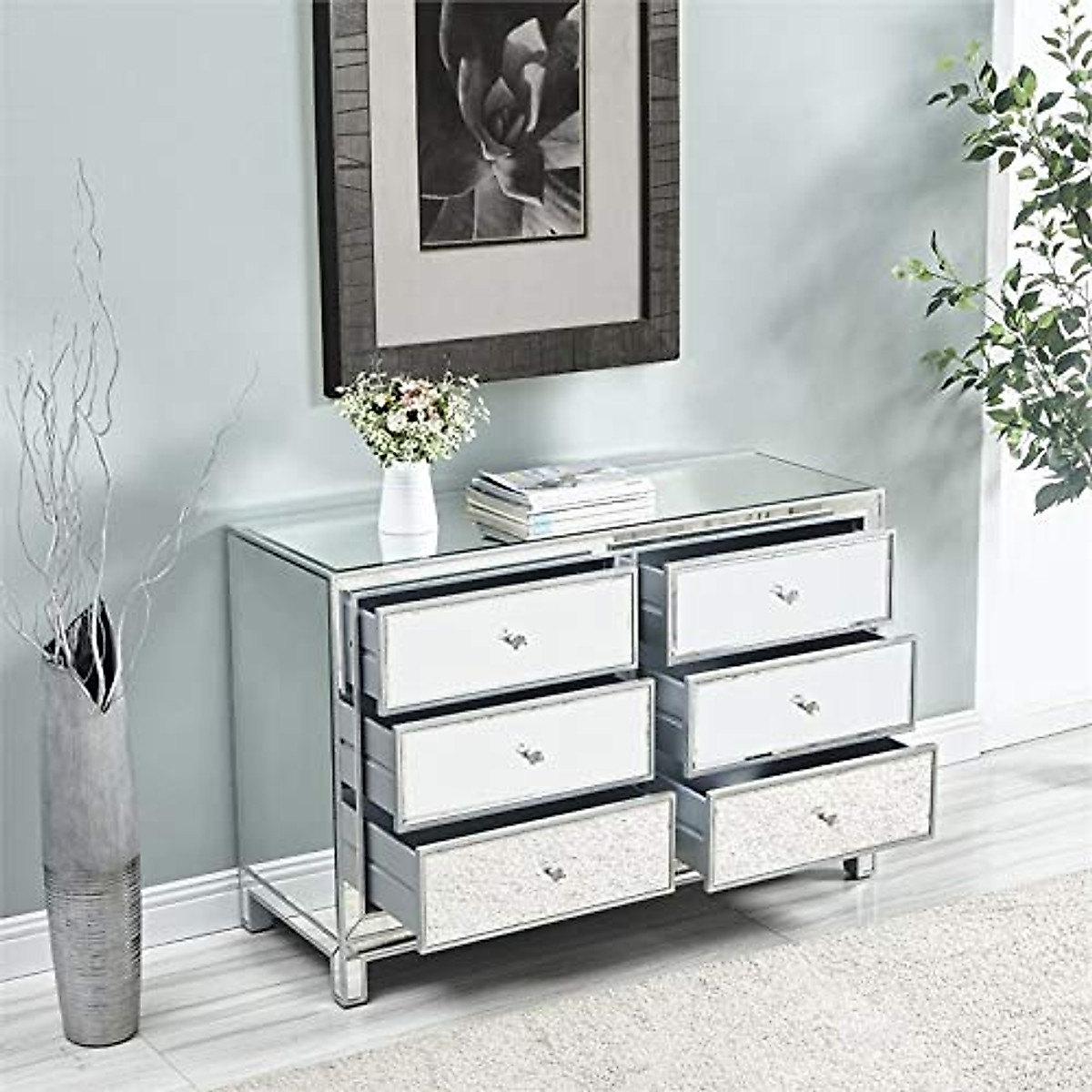 Elegant Decor Dresser 6 Drawers 48in. W x 18in. Din. x 32in. H in Antique Silver Paint
