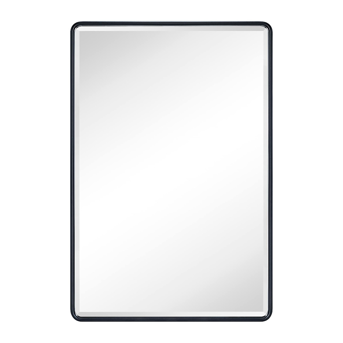 TEHOME Farmhouse Matt Black Recessed Bathroom Medicine Cabinet with Mirror Rounded Rectangle Metal Framed Medicine Cabinet with Beveled Mirror 20x30''