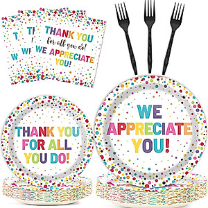 96Pcs We Appreciate You Plates and Napkins Thank You for All You Do Party Decorations Polka Dot Appreciation Paper Plates for Teachers Employee Staff Pastor Volunteer Appreciation Week Decor Serve 24