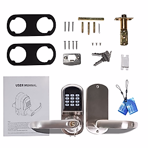 Keypad Door Lock with Left Handle, Auto-Lock Door Locks with Keypads & FOB Cards, Keyless Entry Door Lock with Handle，Electronic Door Lock, Digital Door Lock for Front Door