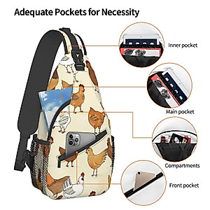 EVANEM Cross Chest Bag Chicken Pattern Printed Crossbody Sling Backpack Casual Travel Bag For Unisex