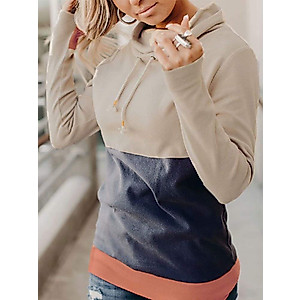 Kotiera Women's Casual Turtle Cowl Neck Sweatshirt Color Block Thumb Holes Pullover Long Sleeve Winter Warm Tunic Top Apricot S